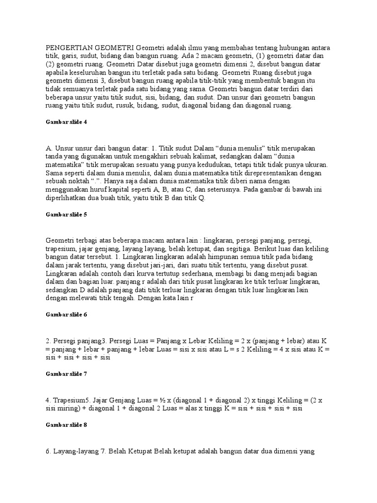 PENGERTIAN GEOMETRI Geometri Adalah Ilmu Yang Membahas Tentang Hubungan ...