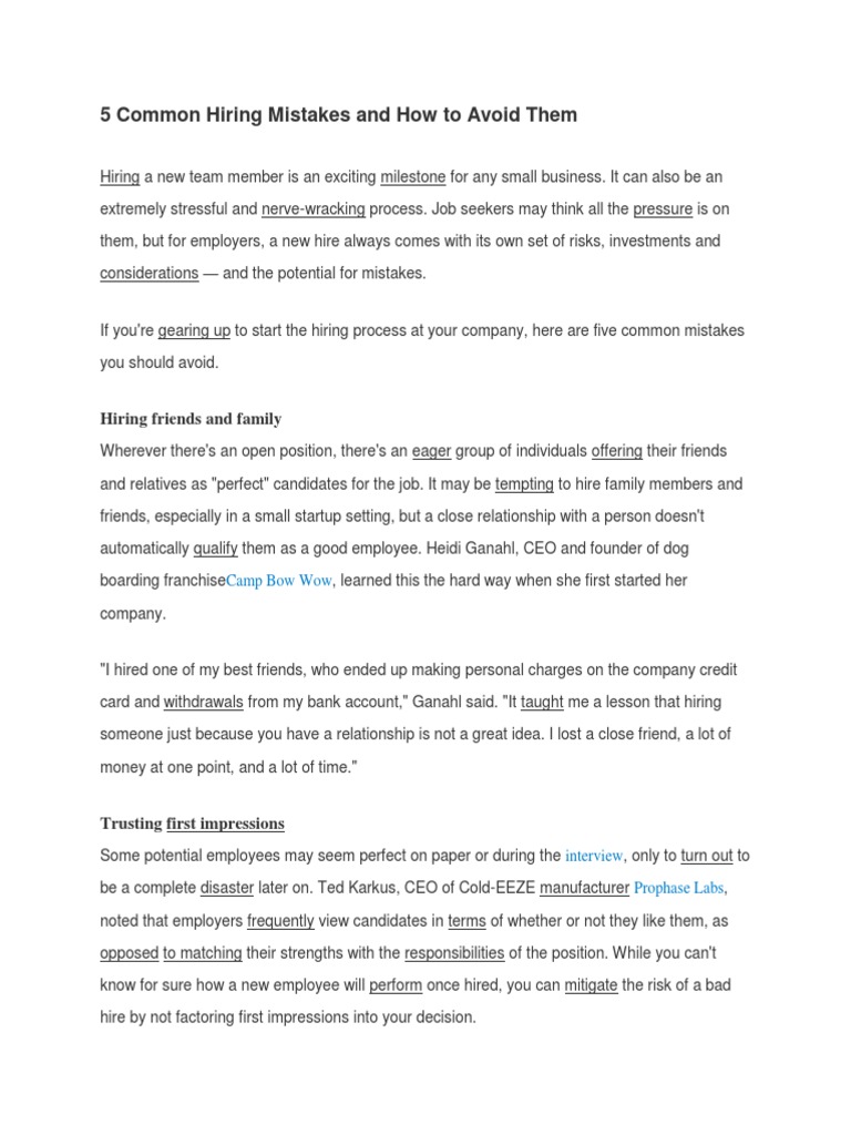 5 Common Hiring Mistakes and How To Avoid Them | PDF | Background Check ...