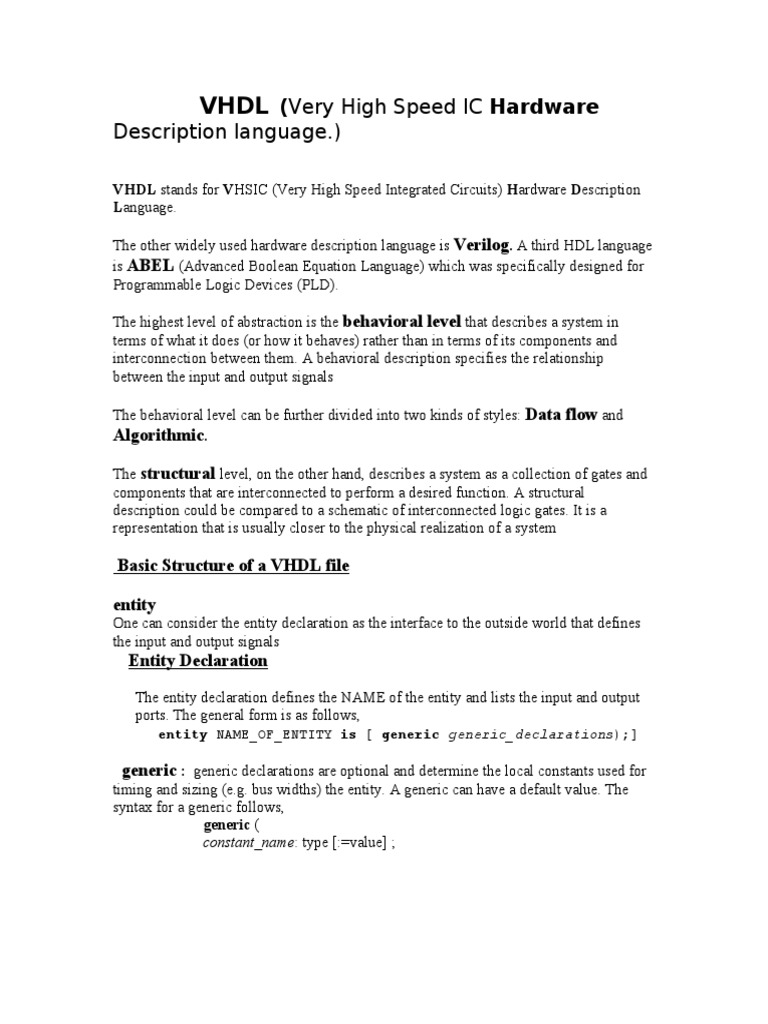 VHDL Notes PDF | PDF | Control Flow | Hardware Description Language VHDL Notes PDF | PDF | Control Flow | Hardware Description Language