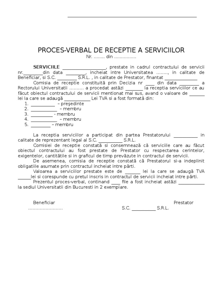 7 - Proces Verbal de Receptie a Serviciilor