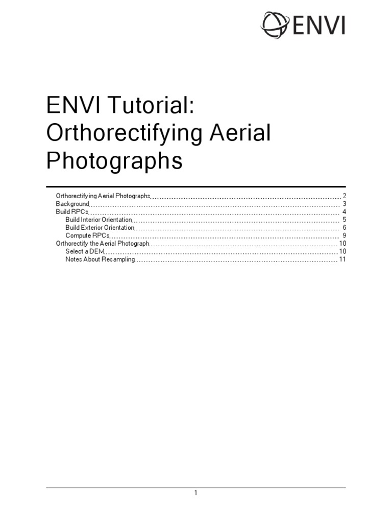 ENVI Tutorial: Orthorectifying Aerial Photographs | PDF | Image Resolution | Camera
