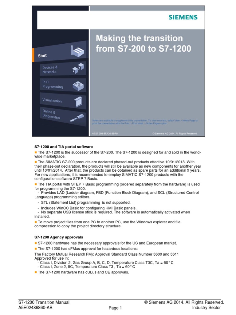 SIMATIC - S7-200 To S7-1200 Transition Manual | PDF ...