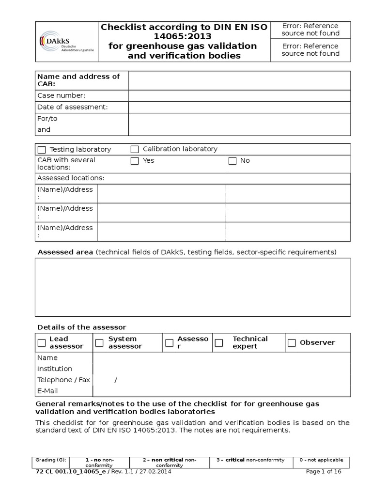 Checklist According To DIN EN ISO 14065:2013 For Greenhouse Gas ...