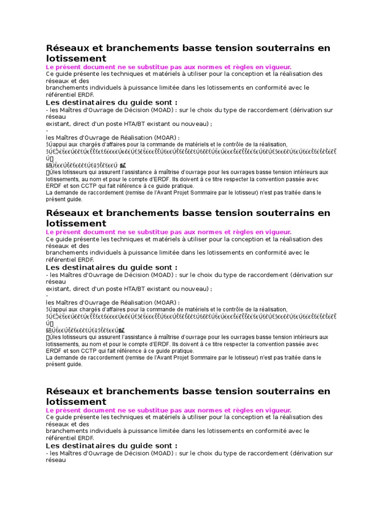Réseaux Et Branchements Basse Tension Souterrains en Lotissement | PDF ...