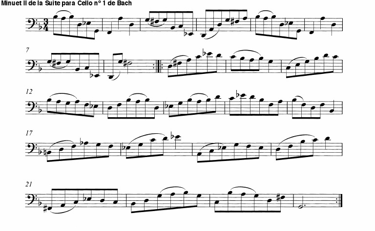 Partitura Minuet 2 Cello-Suite Nº1 Bach