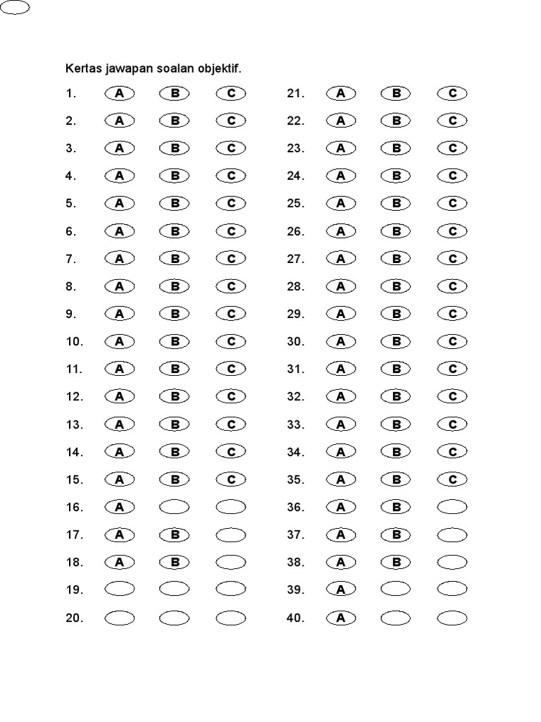 Kertas Jawapan Soalan Objektif
