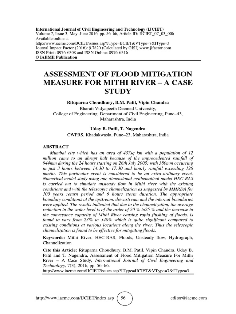 Assessment of Flood Mitigation Measure For Mithi River - A Case Study ...