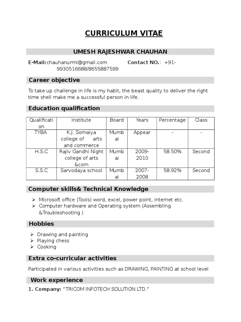 Curriculum Vitae: Umesh Rajeshwar Chauhan | PDF