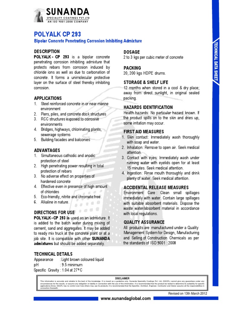 Polyalk CP 293 | PDF | Corrosion | Concrete