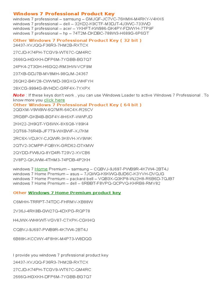 Windows 7 Professional Product Key | PDF