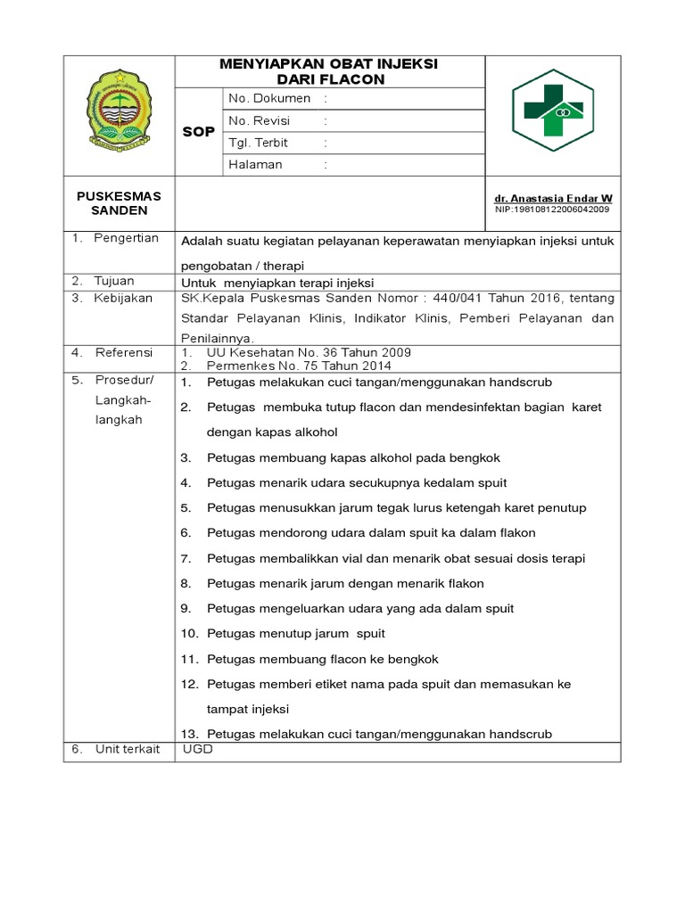 Menyiapkan Obat Injeksi Dari Flacon | PDF