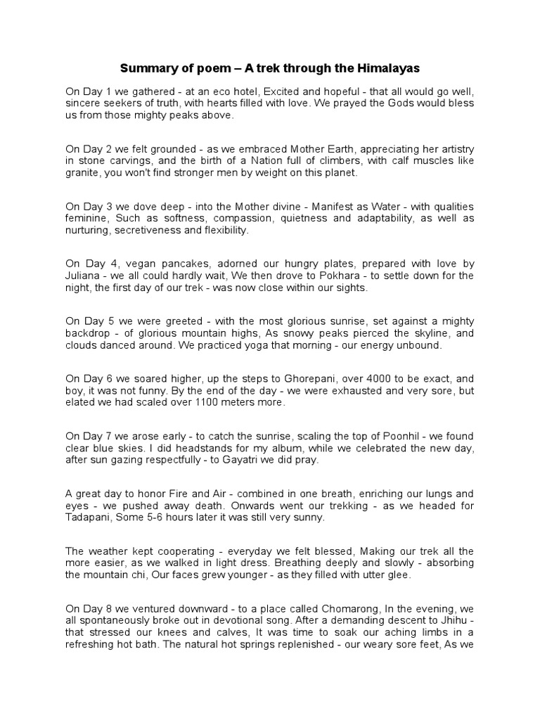 Summary of Poem | Mountains | Nature