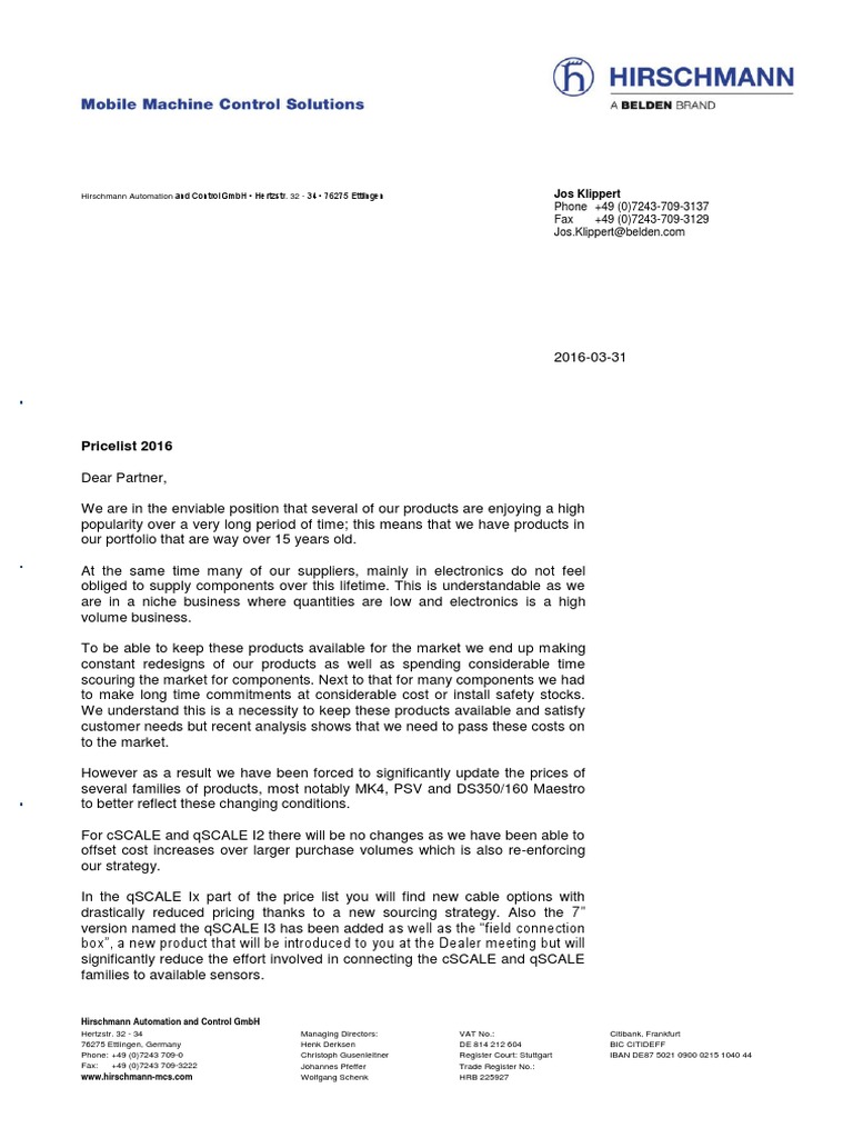 Hirschmann Automation and Control Price List 2016 PDF | PDF | Business ...