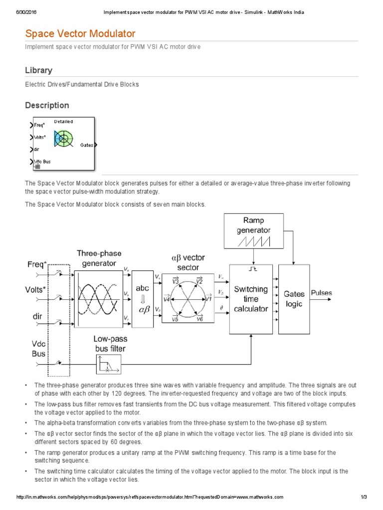 Implement Space Vector Modulator For Pwm Vsi Ac Motor Drive Simulink Mathworks India Power