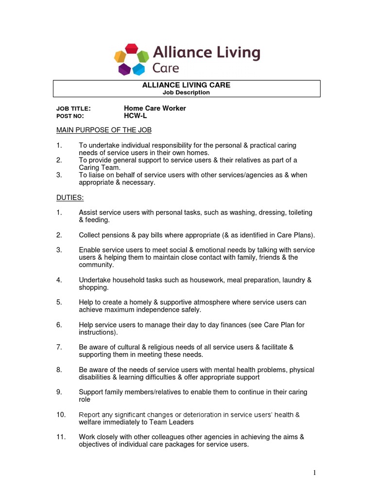 Home Care Worker - Job Description New Logo | PDF