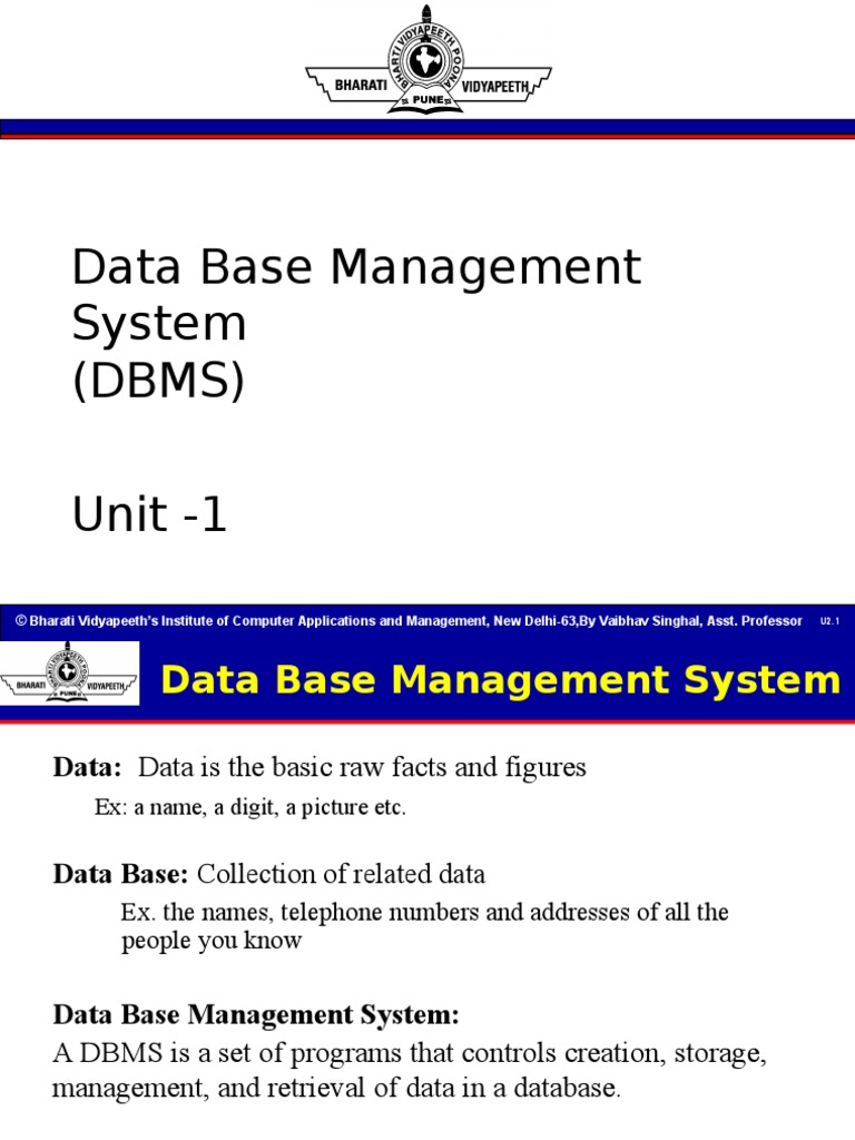 Data Base Management System (DBMS) Unit - 1 | PDF | Relational Model | Databases