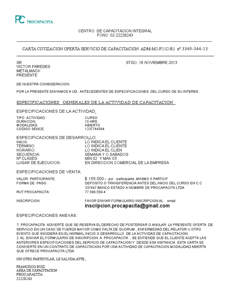 Cotización Curso de Capacitación Abierto | PDF