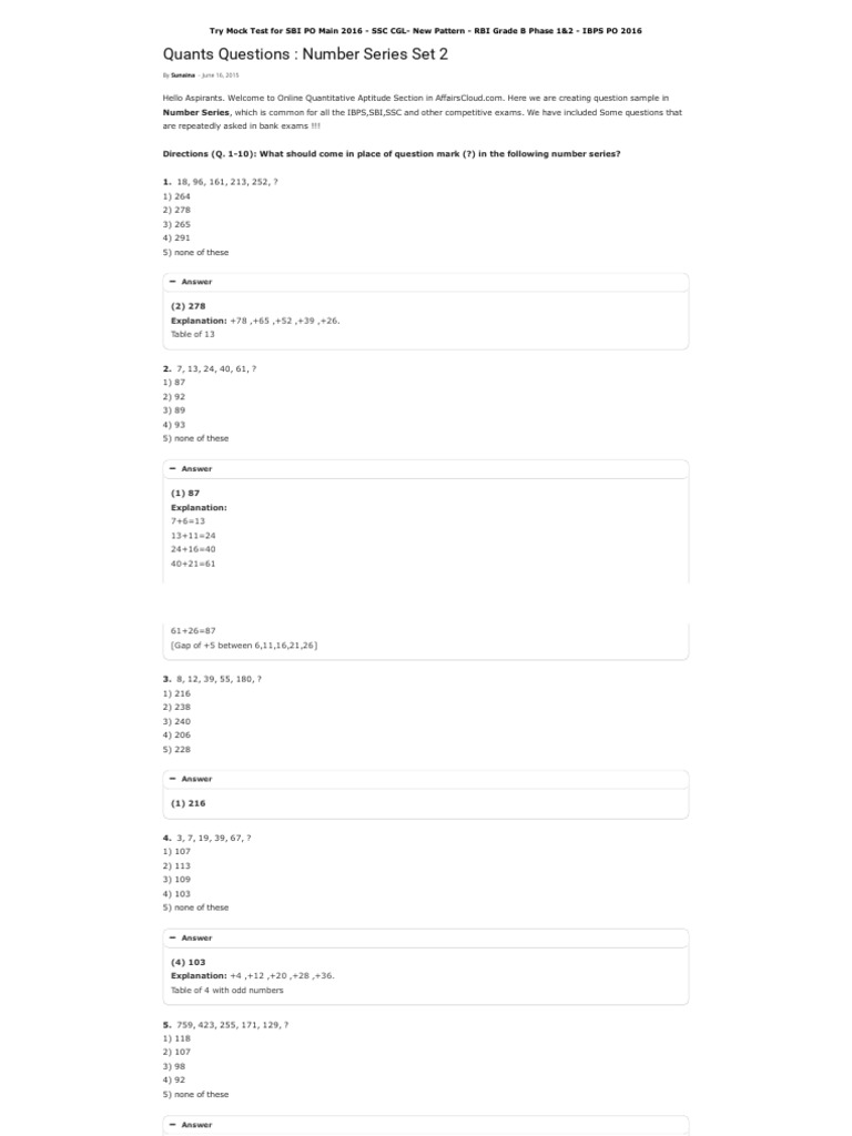 Quants Questions - Number Series Set 2 PDF | PDF