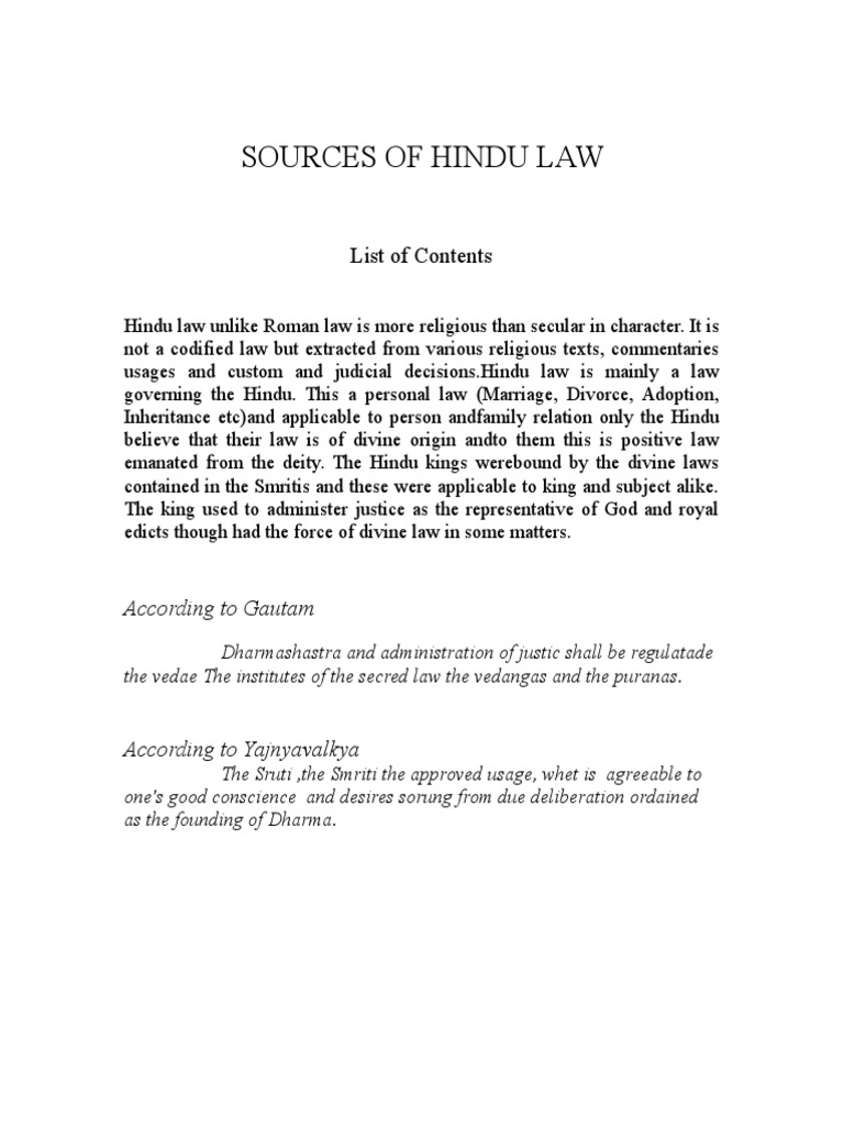 Sources of Hindu Law | PDF | Vedas | Supreme Courts