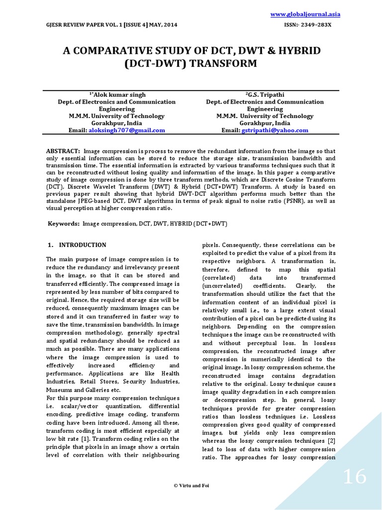 A Comparative Study of DCT, DWT & Hybrid (DCT-DWT) Transform | PDF | Data Compression | Wavelet