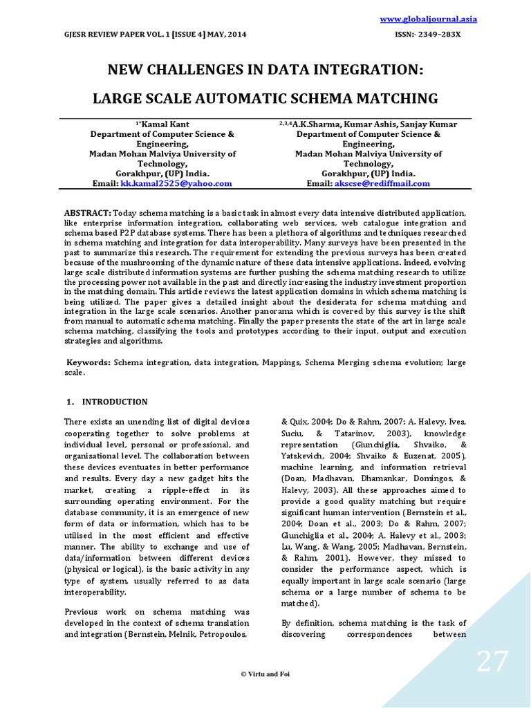 New Challenges in Data Integration: Large Scale Automatic Schema Matching | PDF | Xml Schema ...