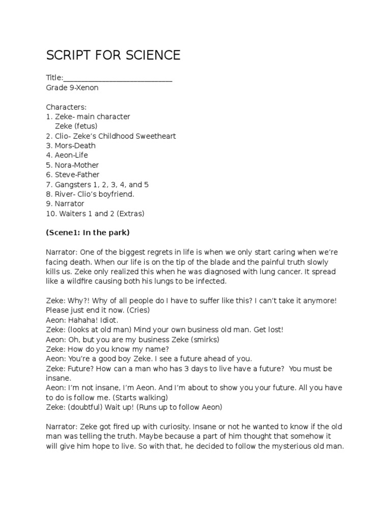 Script For Science: (Scene1: in The Park) | Download Free PDF | Leisure