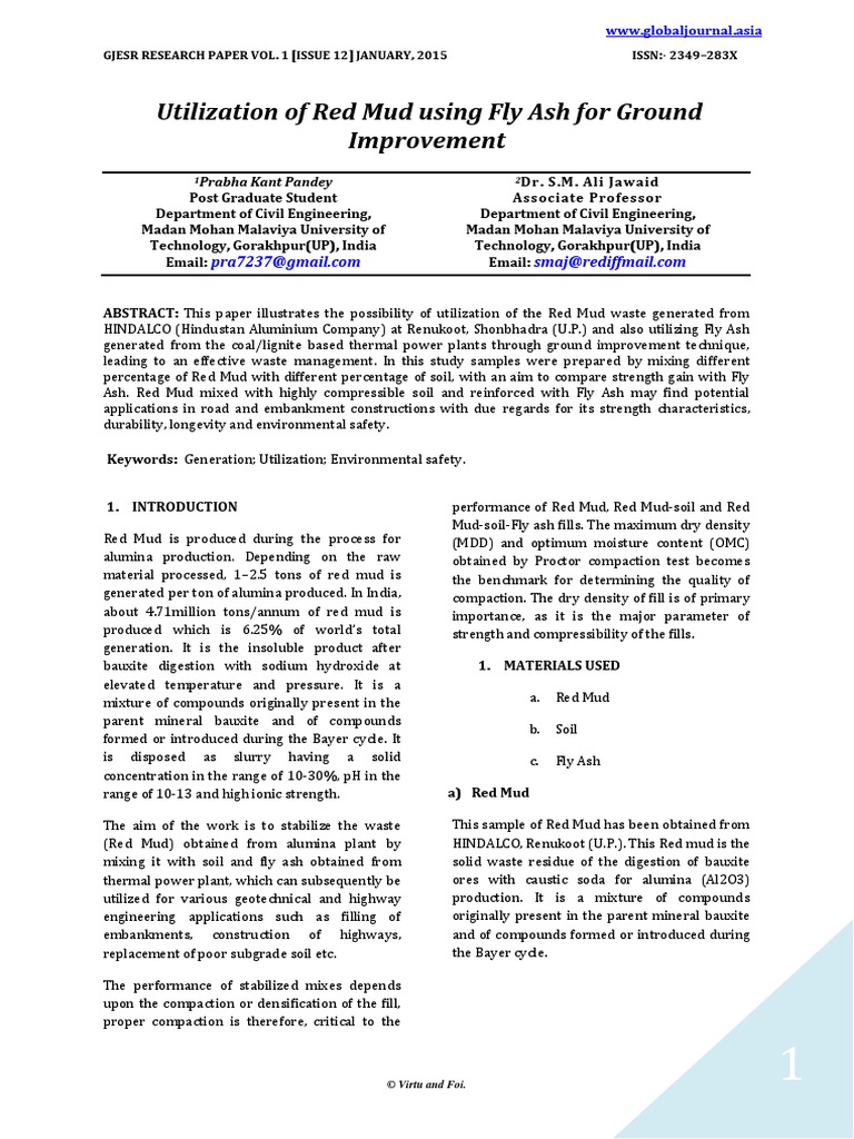 Utilization of Red Mud Using Fly Ash For Ground Improvement | PDF | Fly ...
