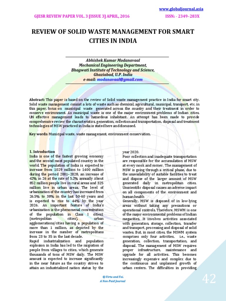 Review of Solid Waste Management For Smart Cities in India | PDF ...