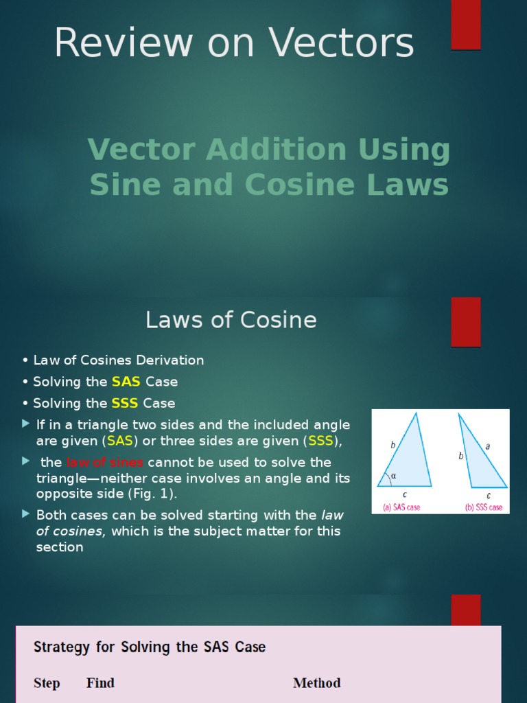 Review On Vectors: Vector Addition Using Sine and Cosine Laws | PDF