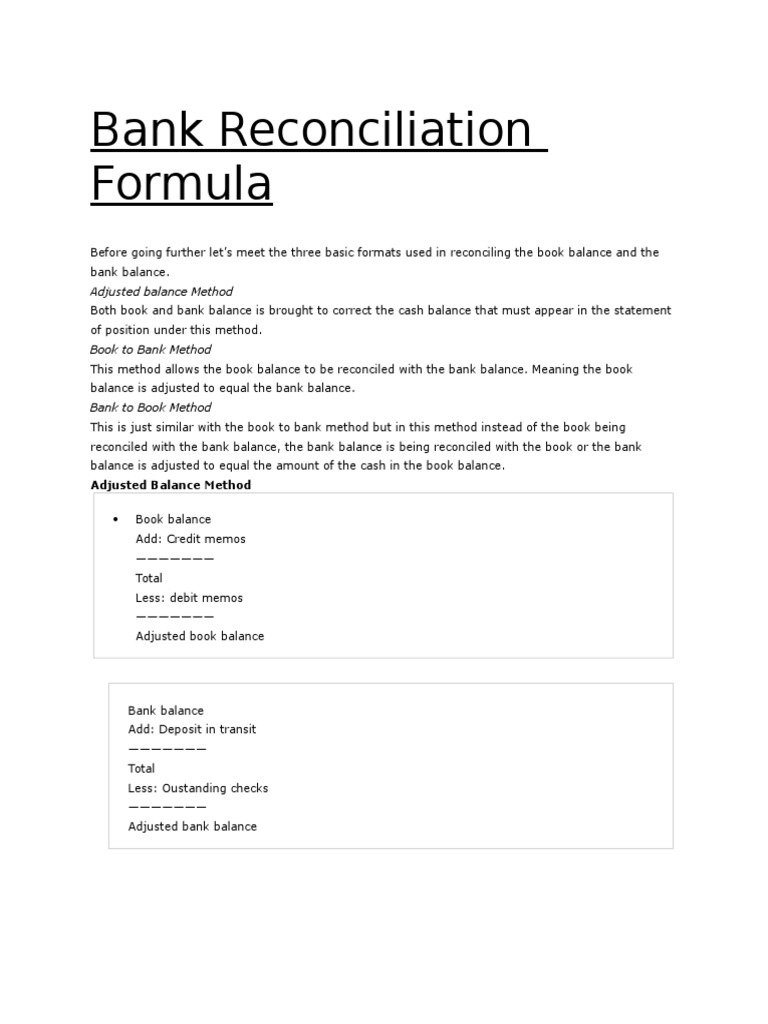 Bank Reconciliation Formula | PDF