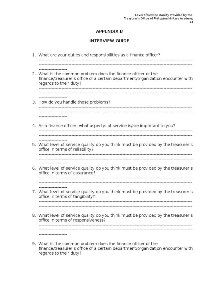 Appendix B Interview Guide: Level of Service Quality Provided by The ...