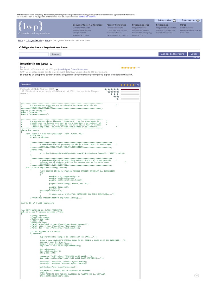 Imprimir en Java | PDF | Java (lenguaje de programación) | Cookie HTTP