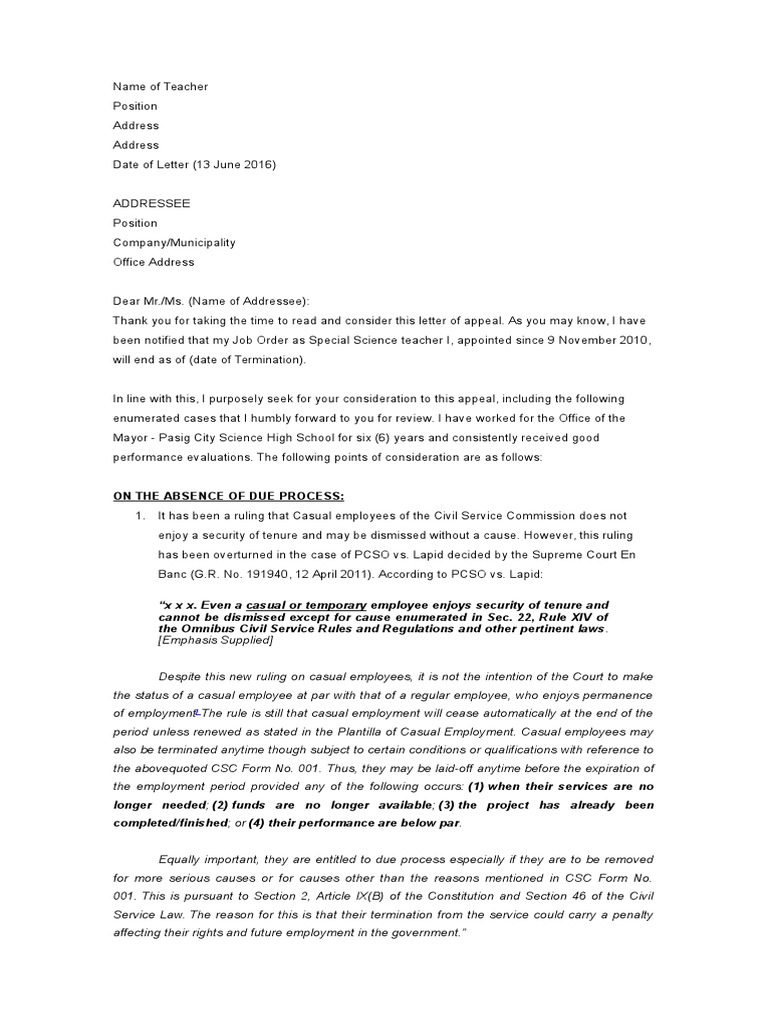 Letter of Appeal - PCSHS | PDF | Civil Service | Employment