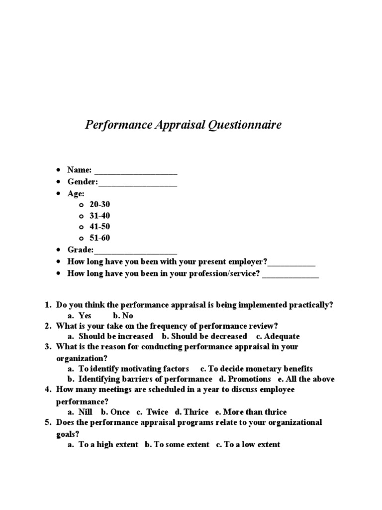Performance Appraisal Questionnair | PDF