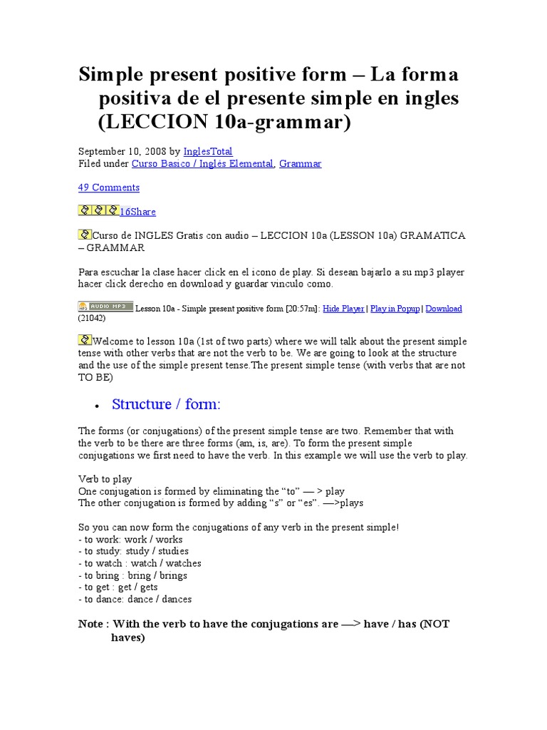 Lesson 10a - Basic | PDF | Grammatical Conjugation | Rules