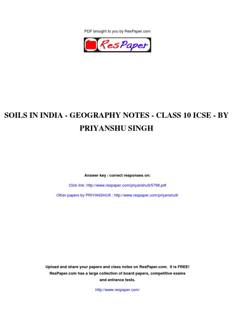 Respaper Soils in India Geography Notes Class 10 Icse by Priyanshu ...