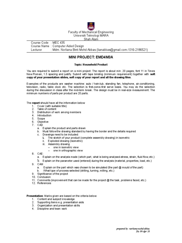 CAD Mini Project Guidelines | PDF