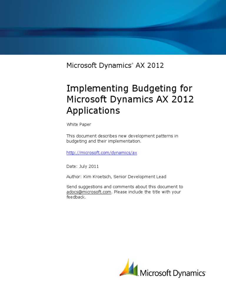 Implementing Budgeting For Microsoft Dynamics AX 2012 Applications AX ... Implementing Budgeting For Microsoft Dynamics AX 2012 Applications AX ...