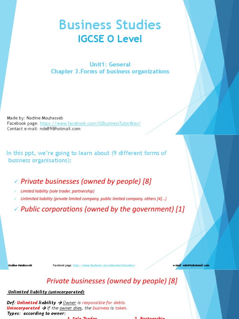 Business Studies IGCSE - Unit 1. Chapter 3. Forms of Business Org PDF ...