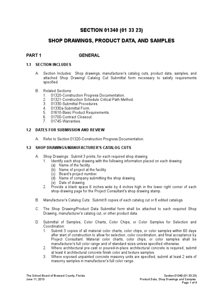 (01 33 23) Shop Drawings, Product Data and Samples | PDF | Engineering ...