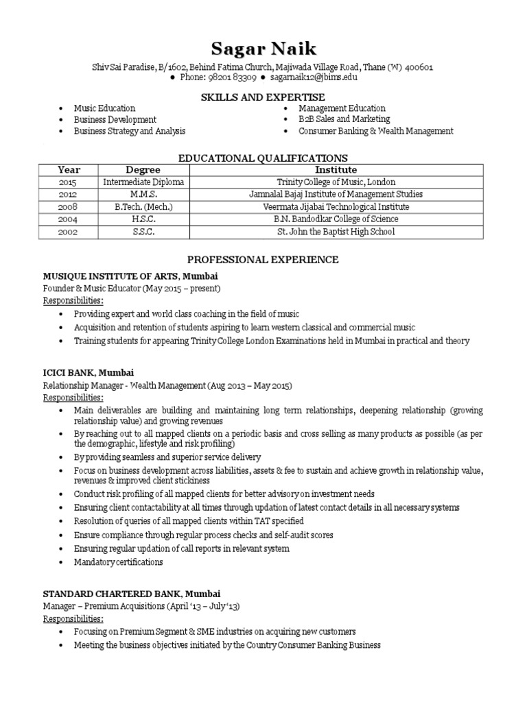 Sagar Naik CV | PDF | Marketing | Wealth Management