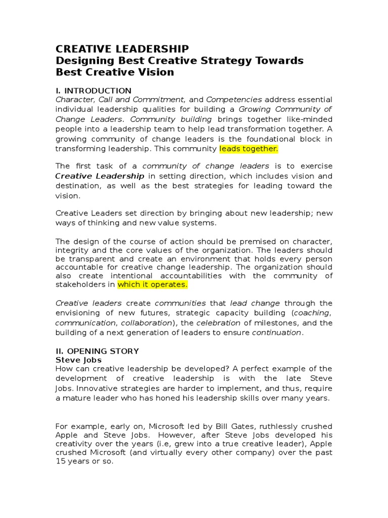 Creative Leadership | PDF | Strategic Leadership | Leadership
