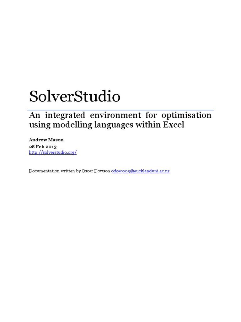 SolverStudio Documentation v5 (Old) | PDF | Microsoft Excel | Python ...