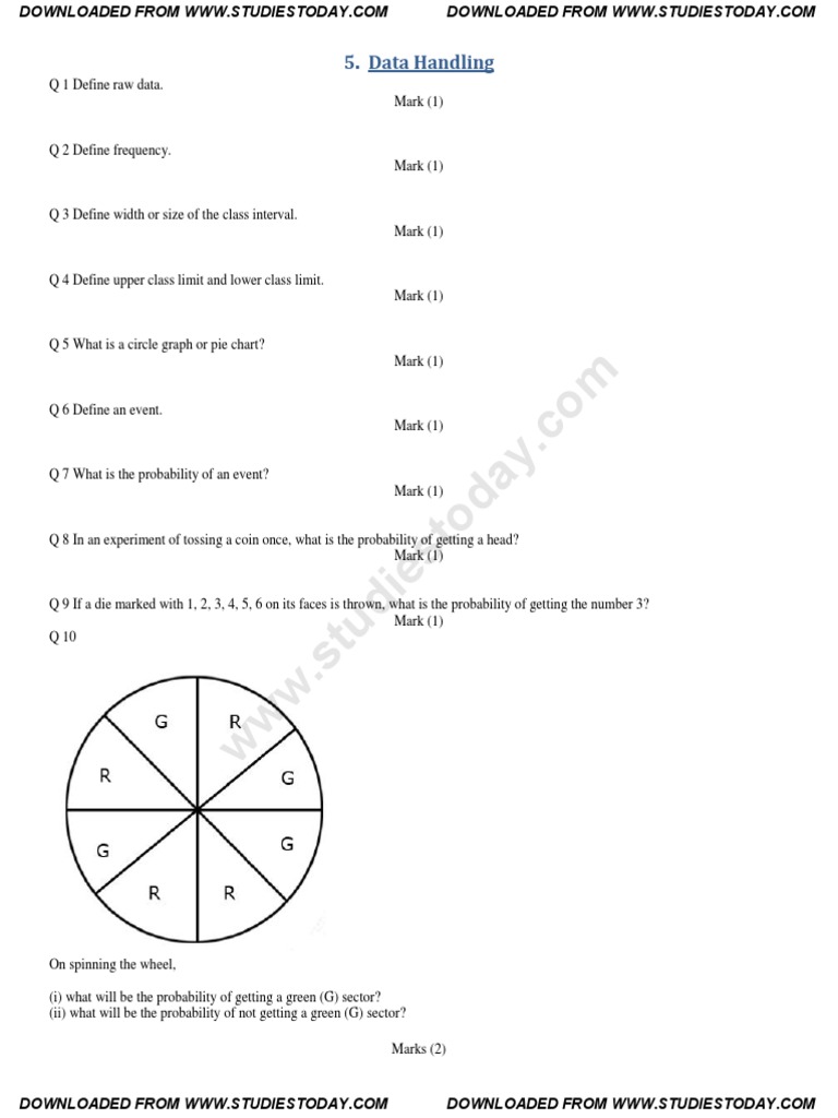 Data Handling and Probability Questions | PDF | Histogram | Pie Chart