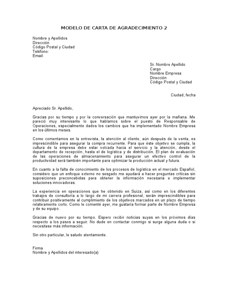 Modelo de Plantilla Carta de Agradecimiento 21 | Descargar gratis PDF ...