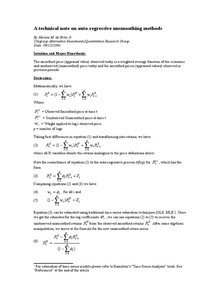 Note Unsmoothing AR Final | PDF | Time Series | Variance