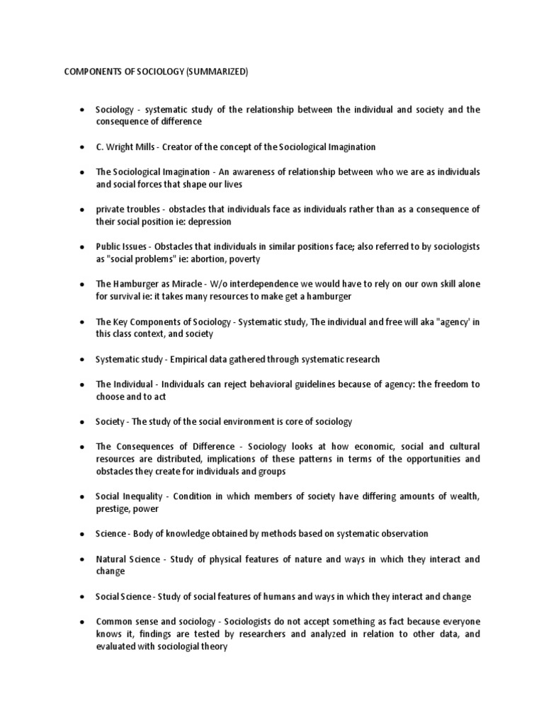 Key Components of Sociology Explained | PDF | Émile Durkheim | Sociology