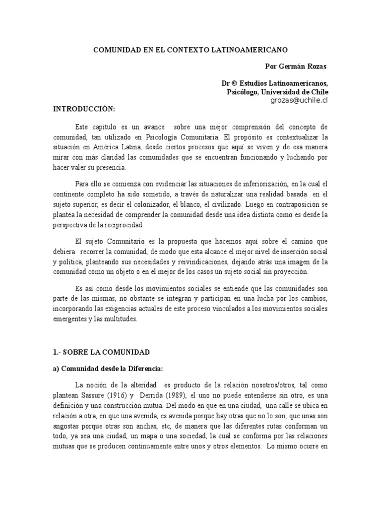 Definición de Comunidad en El Contexto Latinoamericano | PDF ...