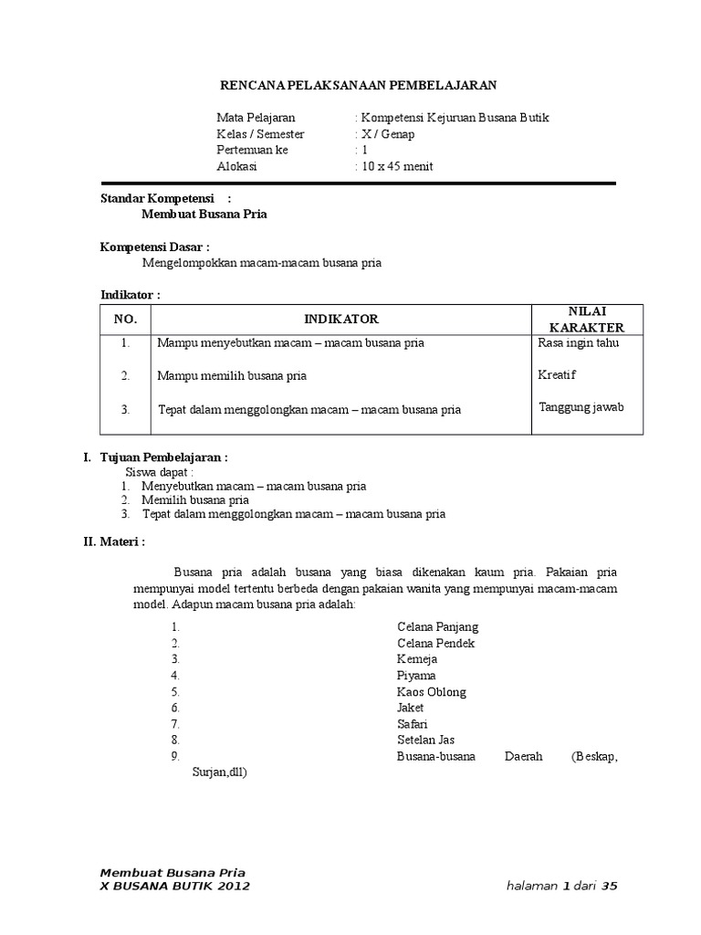 RPP Busana Pria 2012 | PDF