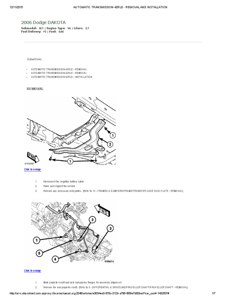 Automatic Transmission-42rle - Removal and Installation | Automatic ...
